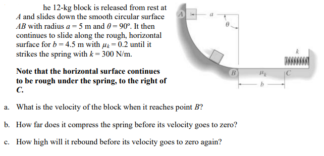 Solved he 12-kg block is released from rest at A and slides | Chegg.com