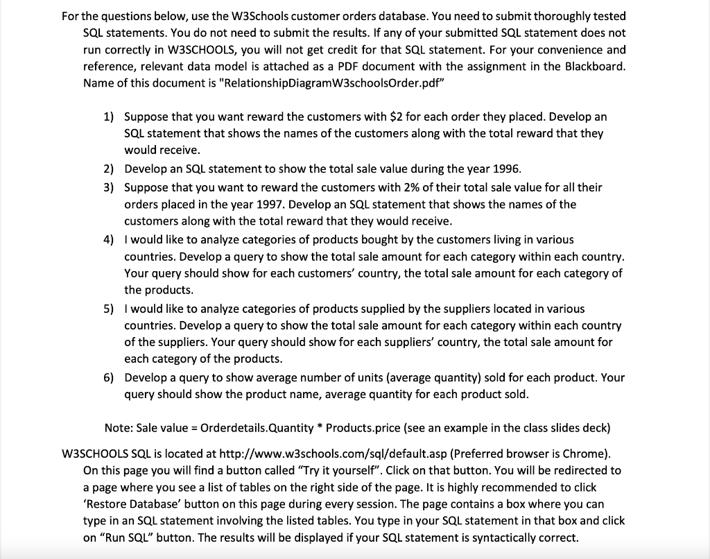 Solved For the questions below, use the W3Schools customer | Chegg.com