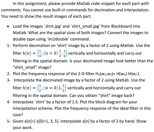 In this assignment, please provide Matlab code | Chegg.com