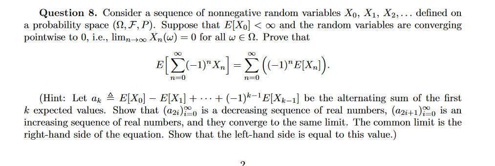 Question 8. Consider a sequence of nonnegative random | Chegg.com