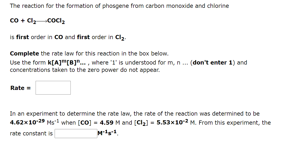 Solved The reaction for the formation of phosgene from | Chegg.com