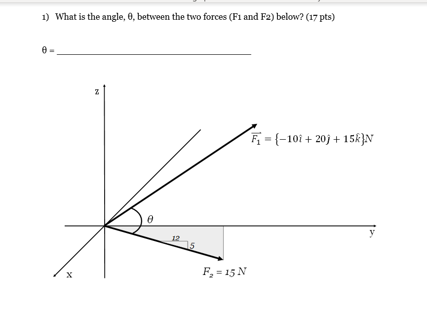 Solved 1) What is the angle, 0, between the two forces (F1 | Chegg.com