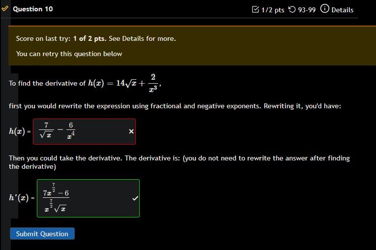 Solved Question 10 1/2 pts 93-99 Details Score on last try: | Chegg.com