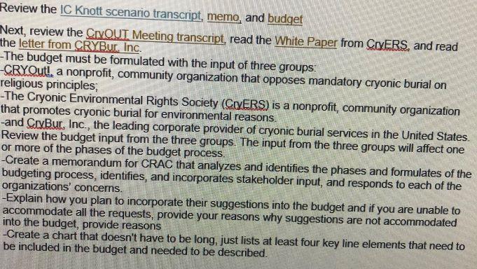 Review the IC Knott scenario transcript, memo, and | Chegg.com