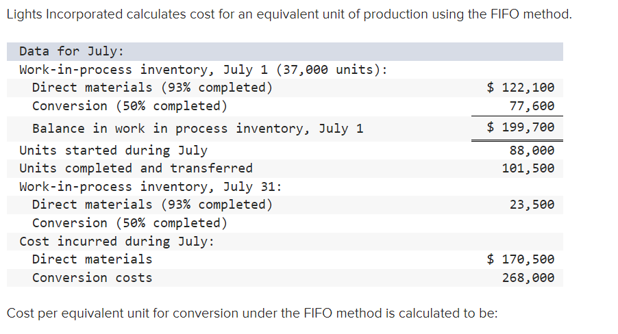 Solved Lights Incorporated calculates cost for an equivalent | Chegg.com