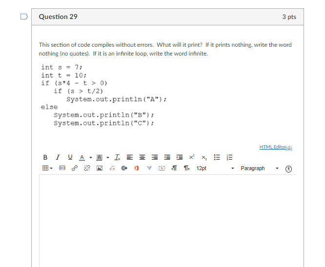 Solved Question 29 3 pts This section of code compiles | Chegg.com