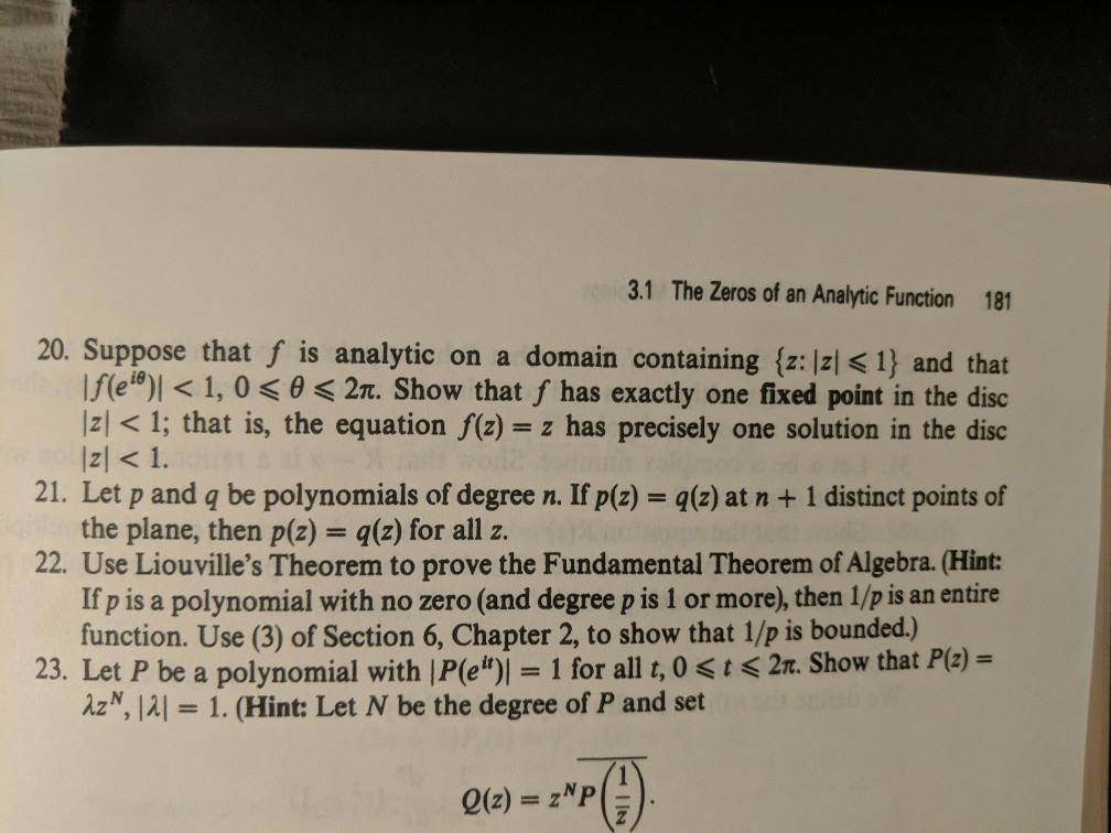 Solved 3.1 The Zeros of an Analytic Function 181 20. Suppose | Chegg.com
