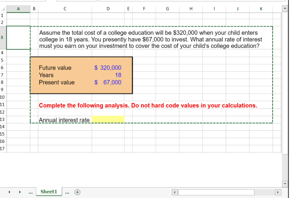 Solved Assume the total cost of a college education will be | Chegg.com