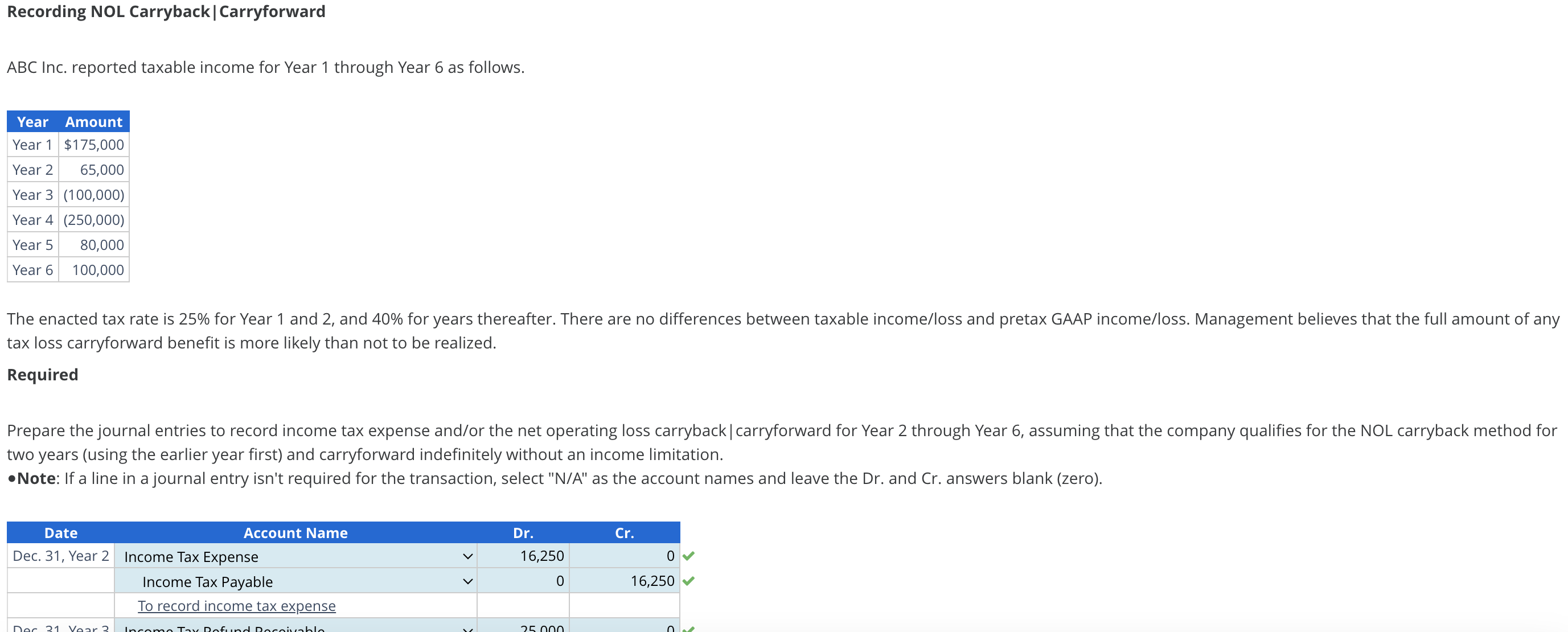 Solved Recording NOL Carryback|Carryforward ABC Inc. | Chegg.com