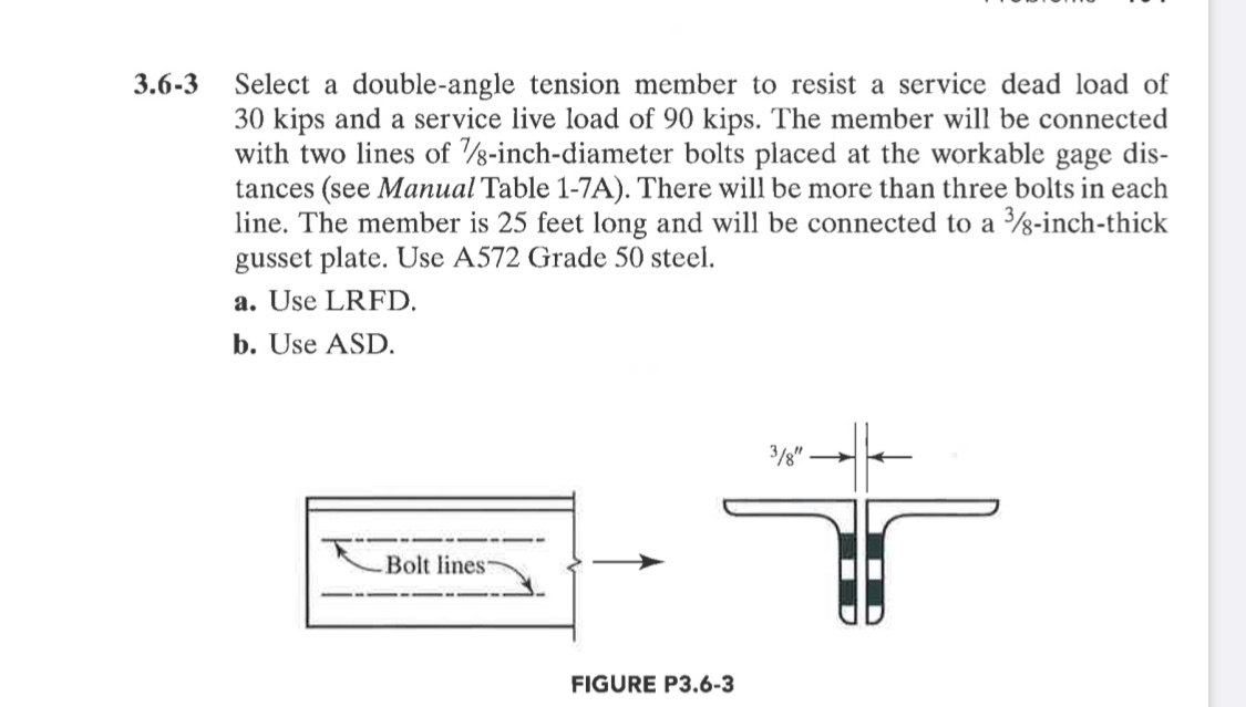 Solved 3.6-3 Select a double-angle tension member to resist | Chegg.com
