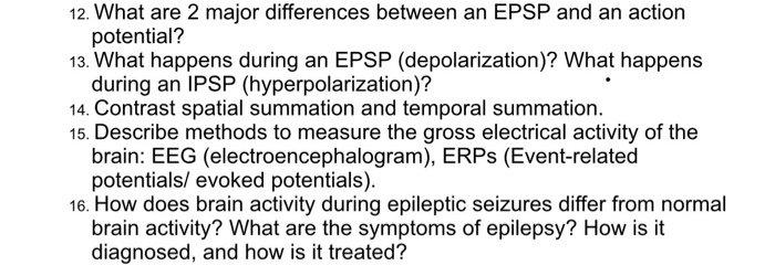 Solved 12. What are 2 major differences between an EPSP and | Chegg.com