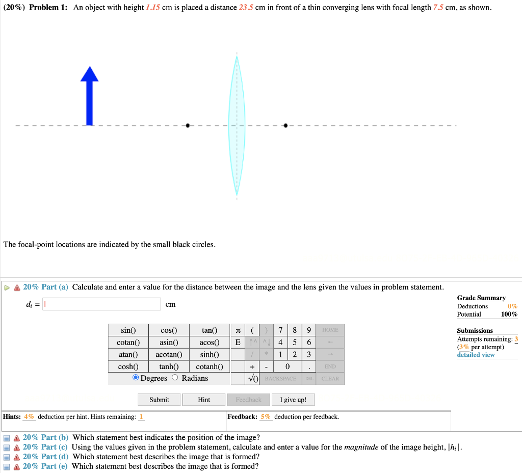 Solved (20\%) Problem 1: An object with height 1.15 cm is | Chegg.com