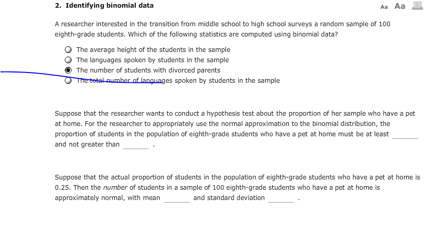 Solved 2. Identifying binomial data Aa Aa A researcher | Chegg.com