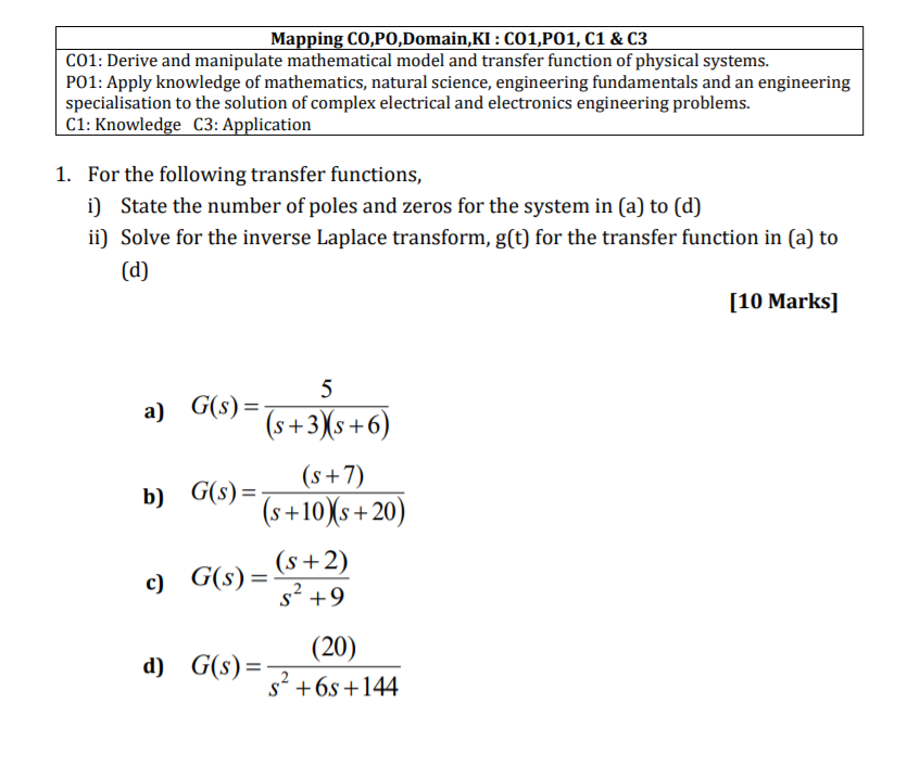 Solved Mapping CO,PO,Domain,KI : C01,P01, C1 & C3 C01: | Chegg.com