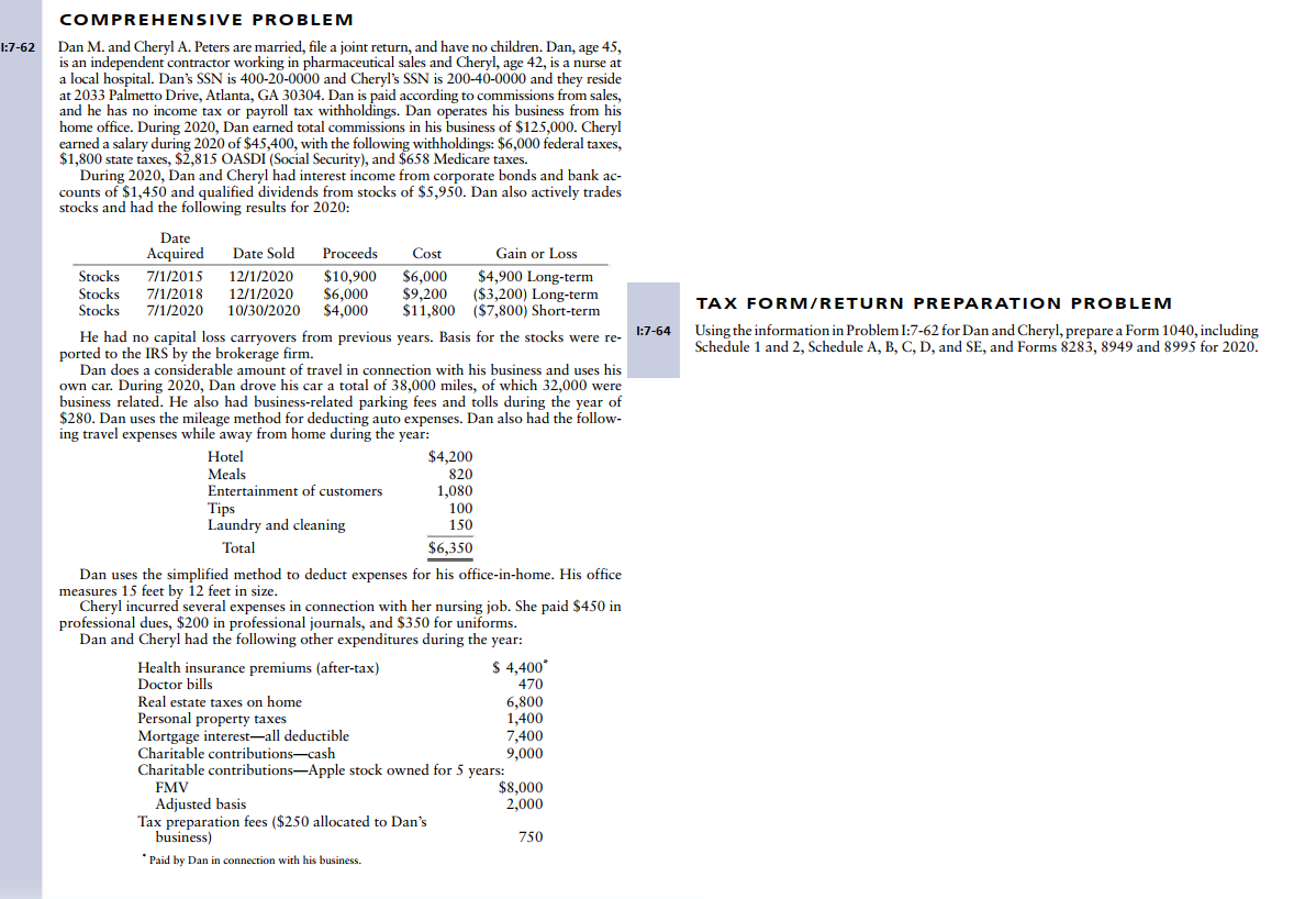 COMPREHENSIVE PROBLEN Dan M. and Cheryl A. Peters are | Chegg.com