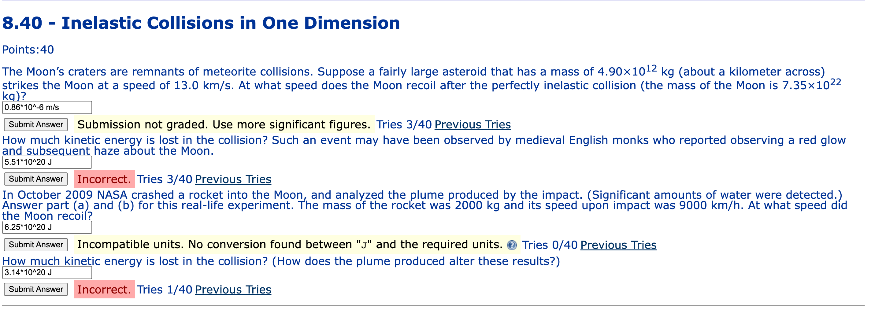 Solved 8.40 - Inelastic Collisions in One Dimension | Chegg.com
