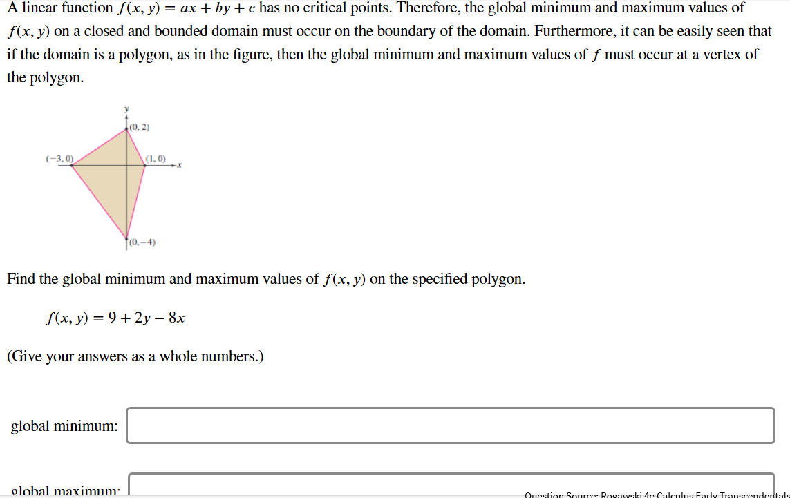 Solved A linear function f(x, y) = ax + by + c has no | Chegg.com