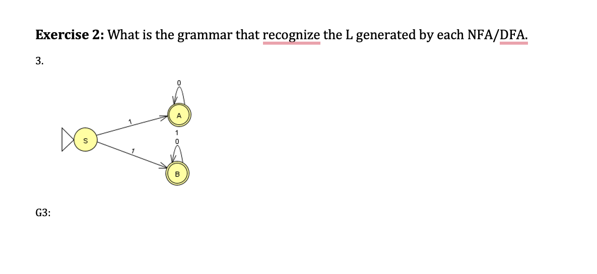 Solved Exercise 2: What is the grammar that recognize the L | Chegg.com Solved Exercise 2: What is the grammar that recognize the L | Chegg.com