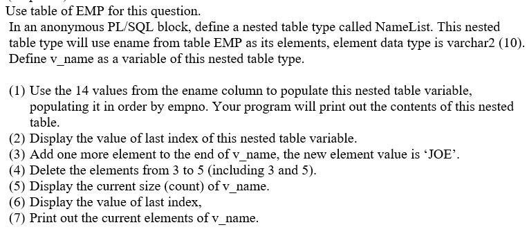 Solved Use table of EMP for this question. In an anonymous | Chegg.com