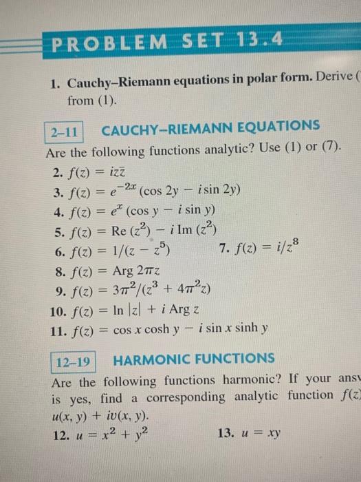 Solved 1. Cauchy-Riemann equations in polar form. Derive | Chegg.com
