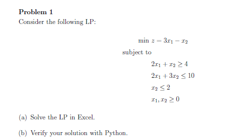Solved Problem 1 Consider the following LP: minz=3x1−x2 | Chegg.com