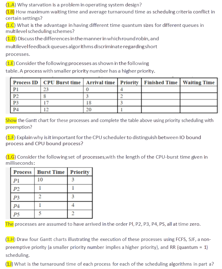 Solved (1.A) Why starvation is a problem in operating system | Chegg.com