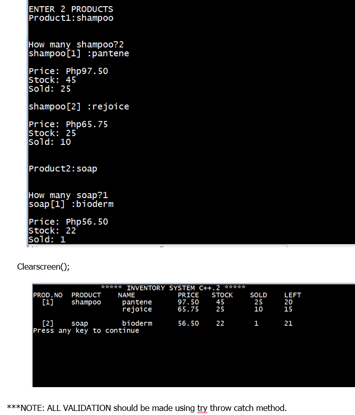Solved 1. Make an inventory program for products. The | Chegg.com