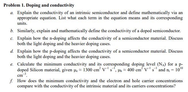 Solved Problem 1. Doping and conductivity a. Explain the | Chegg.com