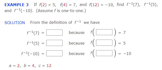 Solved EXAMPLE 3 ﻿If f(2)=5,f(4)=7, ﻿and f(12)=-10, ﻿find | Chegg.com