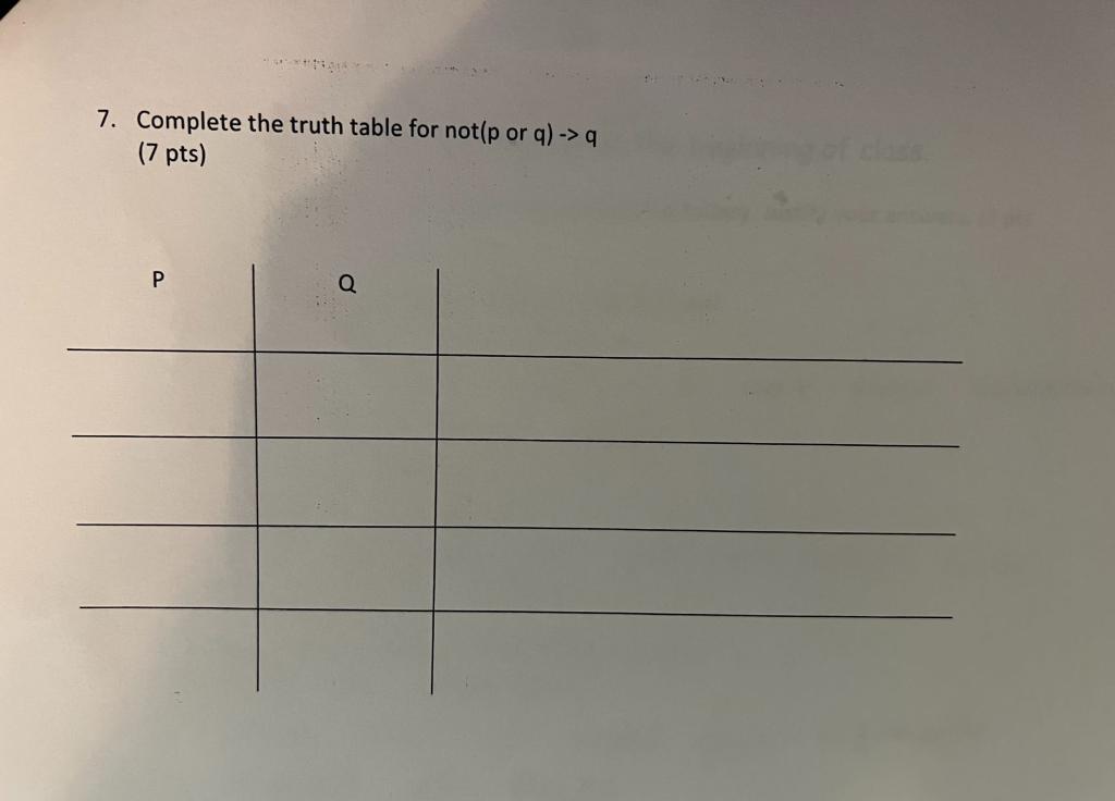 7. Complete the truth table for not(p or q)->q (7 | Chegg.com