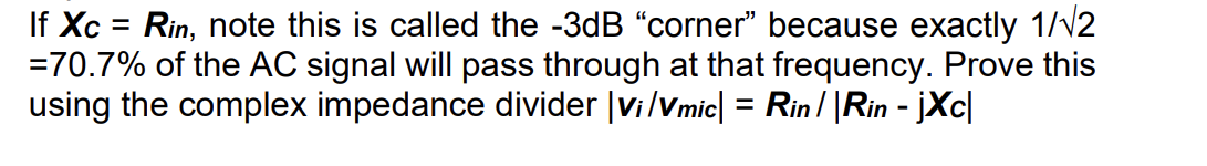 Solved If Xc=Rin, note this is called the −3 dB "corner" | Chegg.com