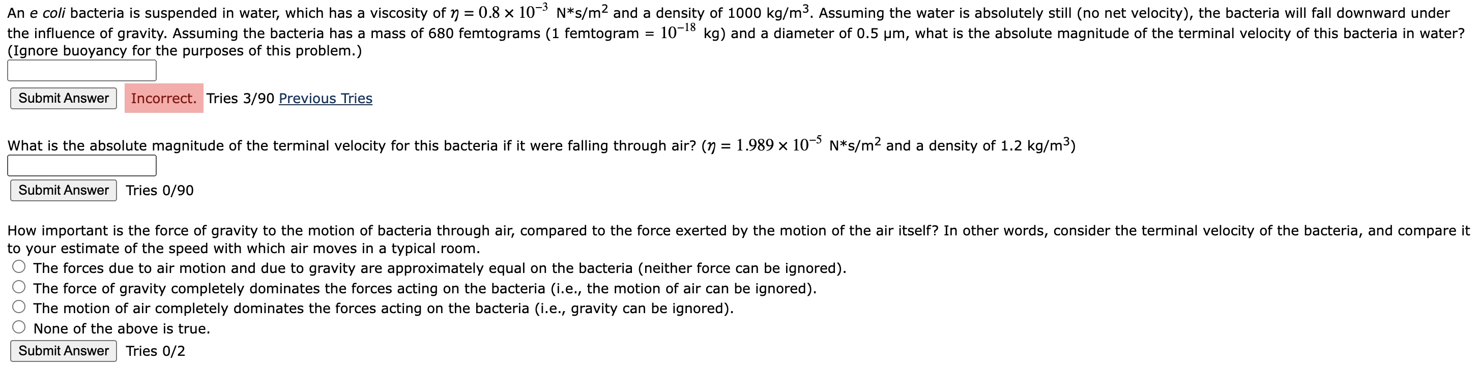 Solved An e ﻿coli bacteria is ﻿suspended in ﻿water, which | Chegg.com