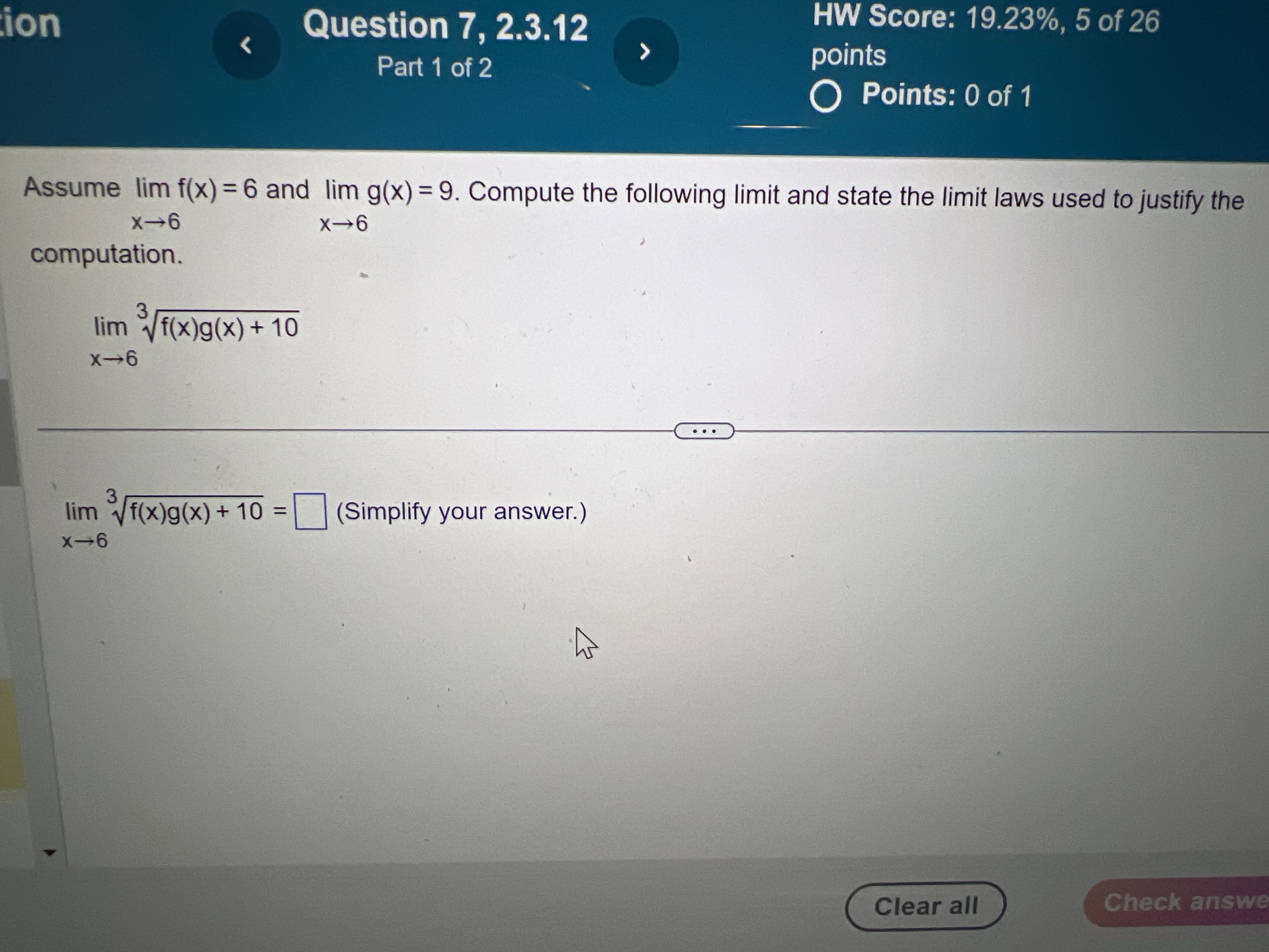 Solved Assume limx→6f(x)=6 ﻿and limx→6g(x)=9. ﻿Compute the | Chegg.com