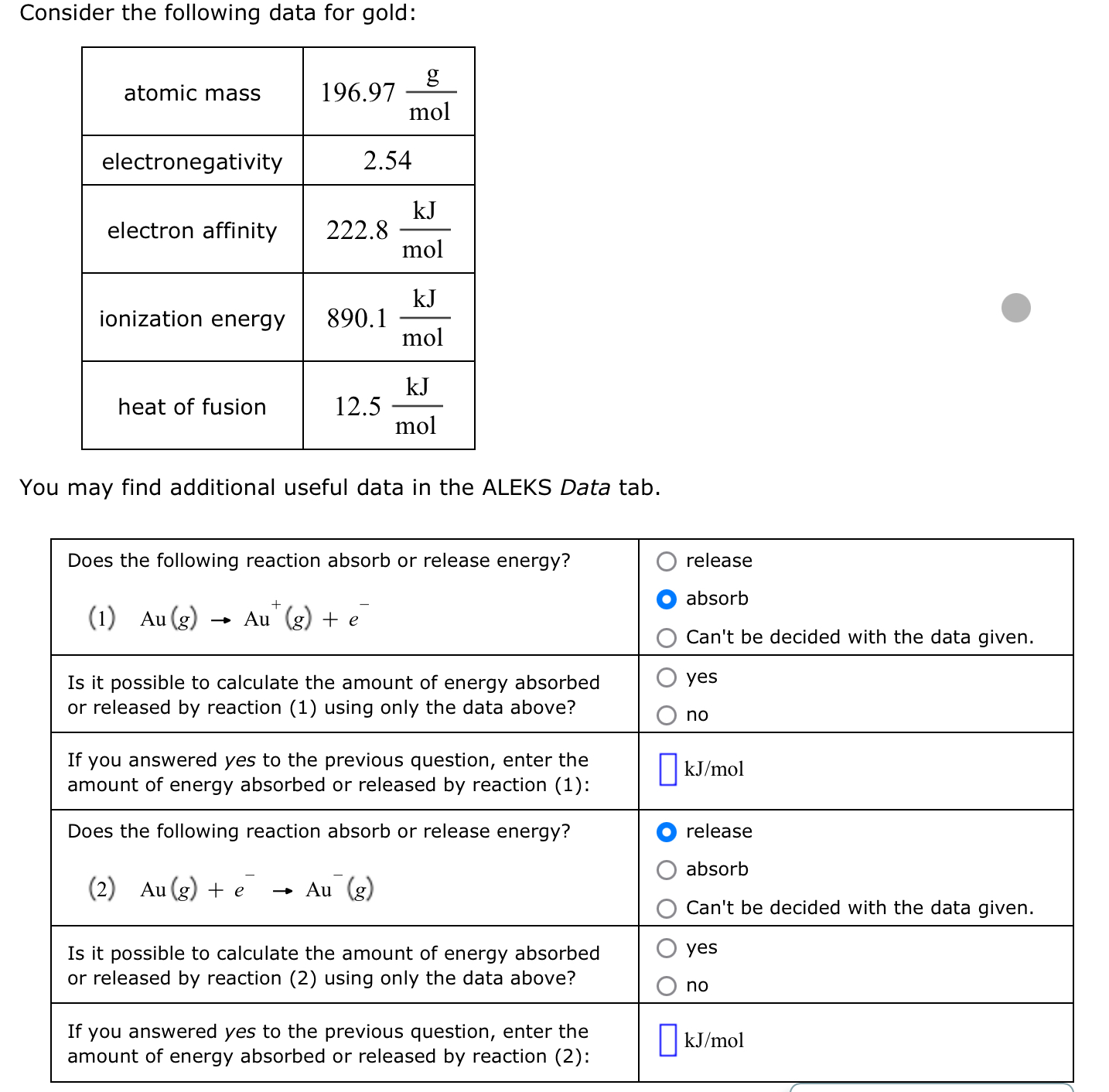 Solved consider the following data for gold | Chegg.com