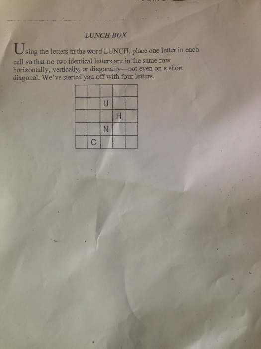 Solved LUNCH BOX sing the letters in the word LUNCH, place | Chegg.com