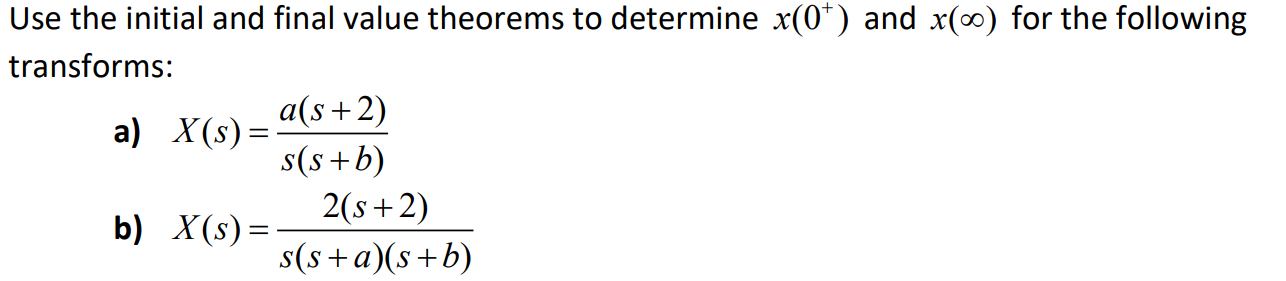 Solved Use The Initial And Final Value Theorems To Determine 
