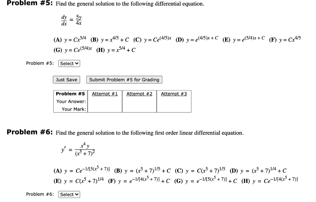 Solved Problem #5: Find the general solution to the | Chegg.com