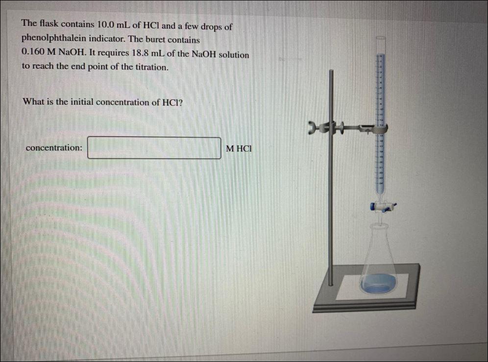 Solved The flask contains 10.0 mL of HCl and a few drops of | Chegg.com