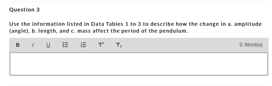 Solved Data Table 1: Amplitude and Period for L=1.50 m, m=50 | Chegg.com