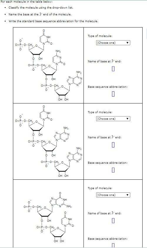 For each molecule in the table below: - Classify the | Chegg.com