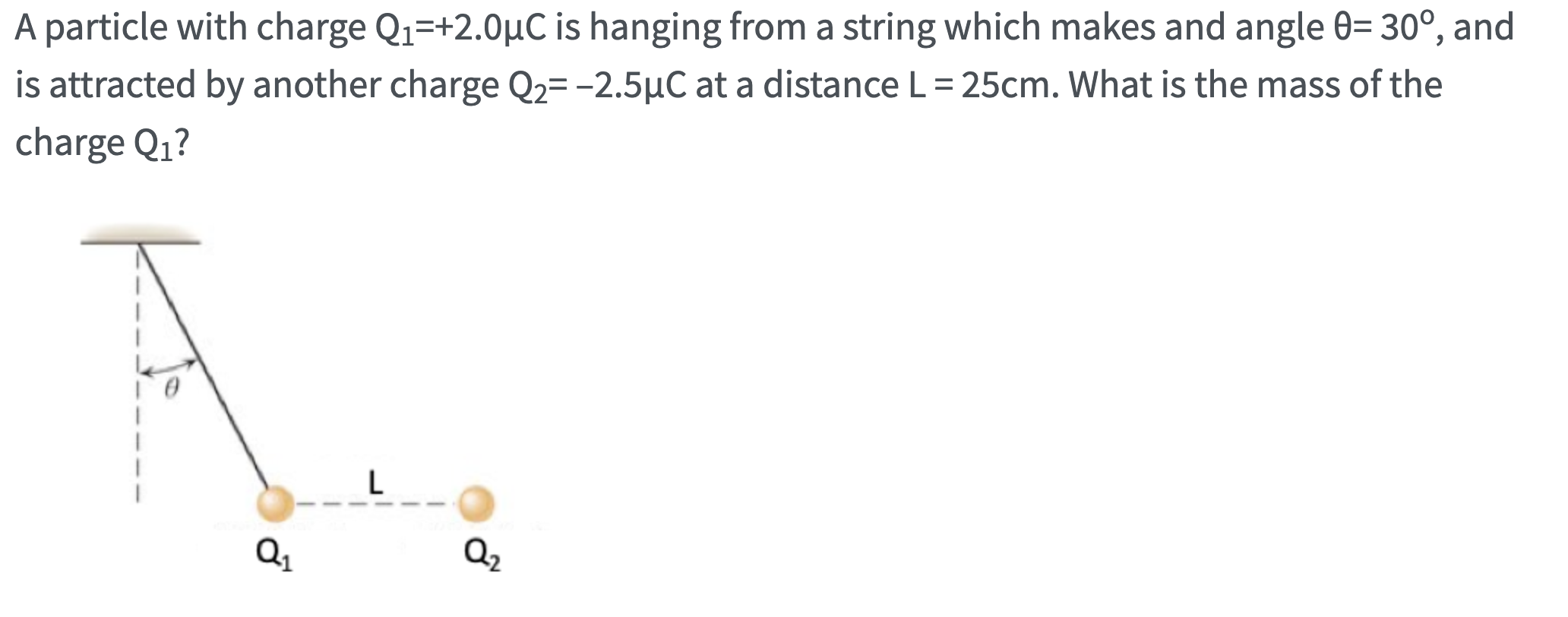 Solved A particle with charge Q1=+2.0uC is hanging from a | Chegg.com