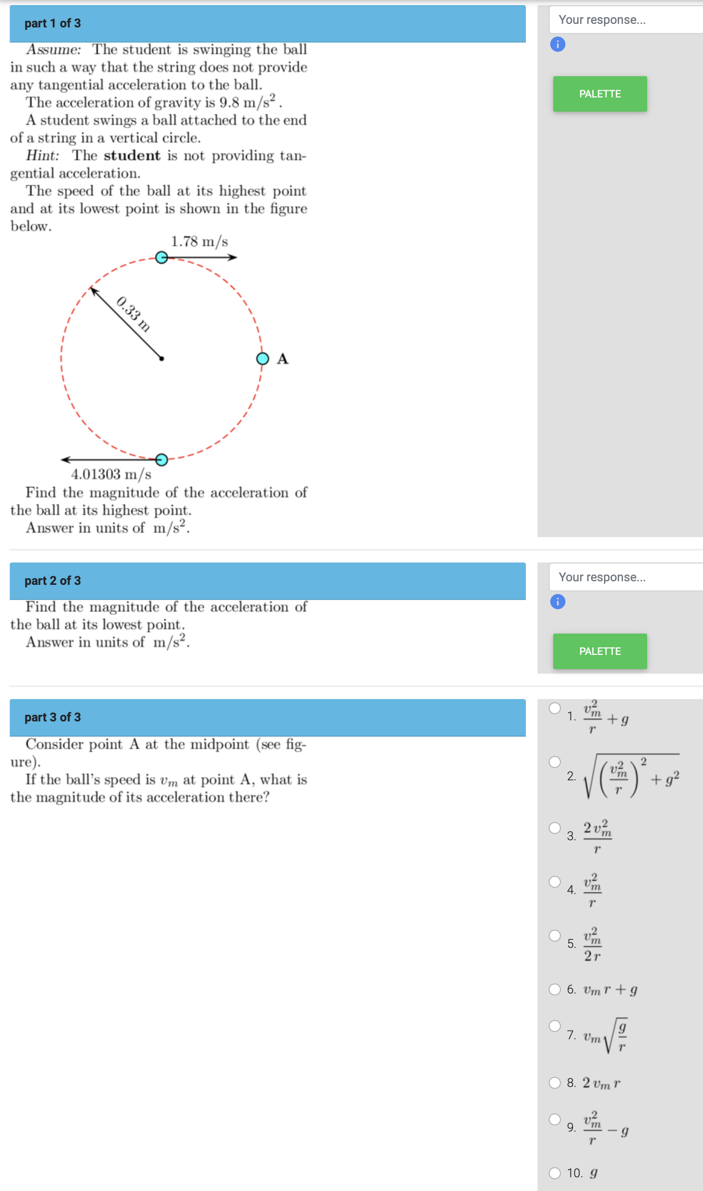 Solved part 1 of 3 Assume: The student is swinging the ball | Chegg.com