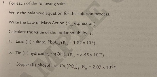 Solved For each of the following salts: 3. Write the | Chegg.com