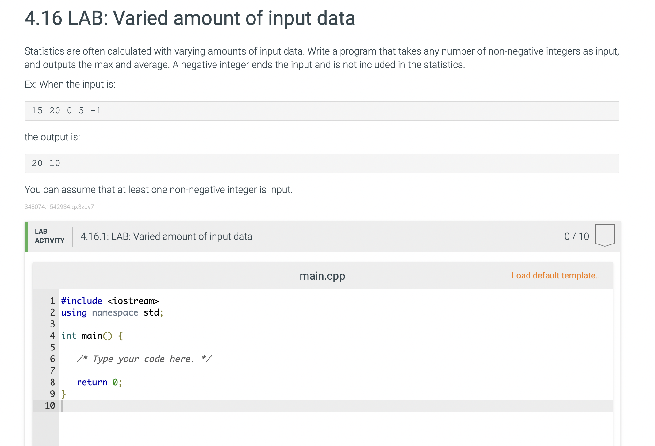 Solved 4 16 LAB Varied Amount Of Input Data Statistics Are Chegg