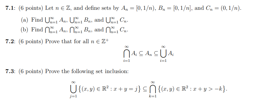 Solved 7.1: (6 points) Let n∈Z, and define sets by | Chegg.com