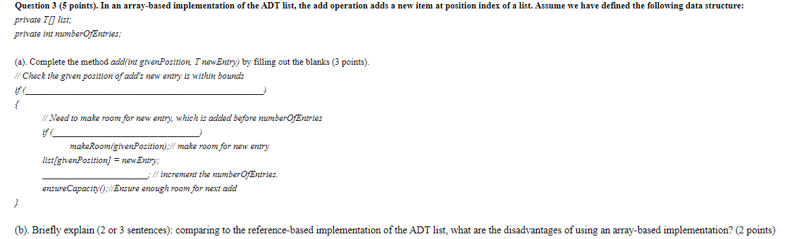 Question 3 (5 points). In an array-based | Chegg.com
