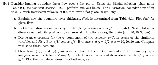 Solved H4.1 Consider laminar boundary layer flow over a flat | Chegg.com