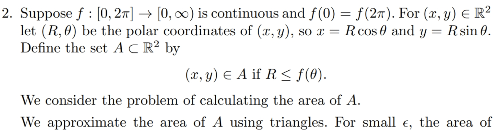 Solved 2. Suppose f:[0,2π]→[0,∞) is continuous and | Chegg.com