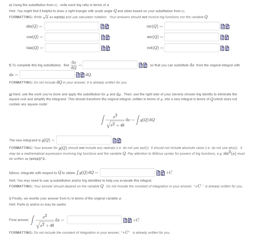 Solved ∫x2+49x3dx a) First, select one of the following trig | Chegg.com
