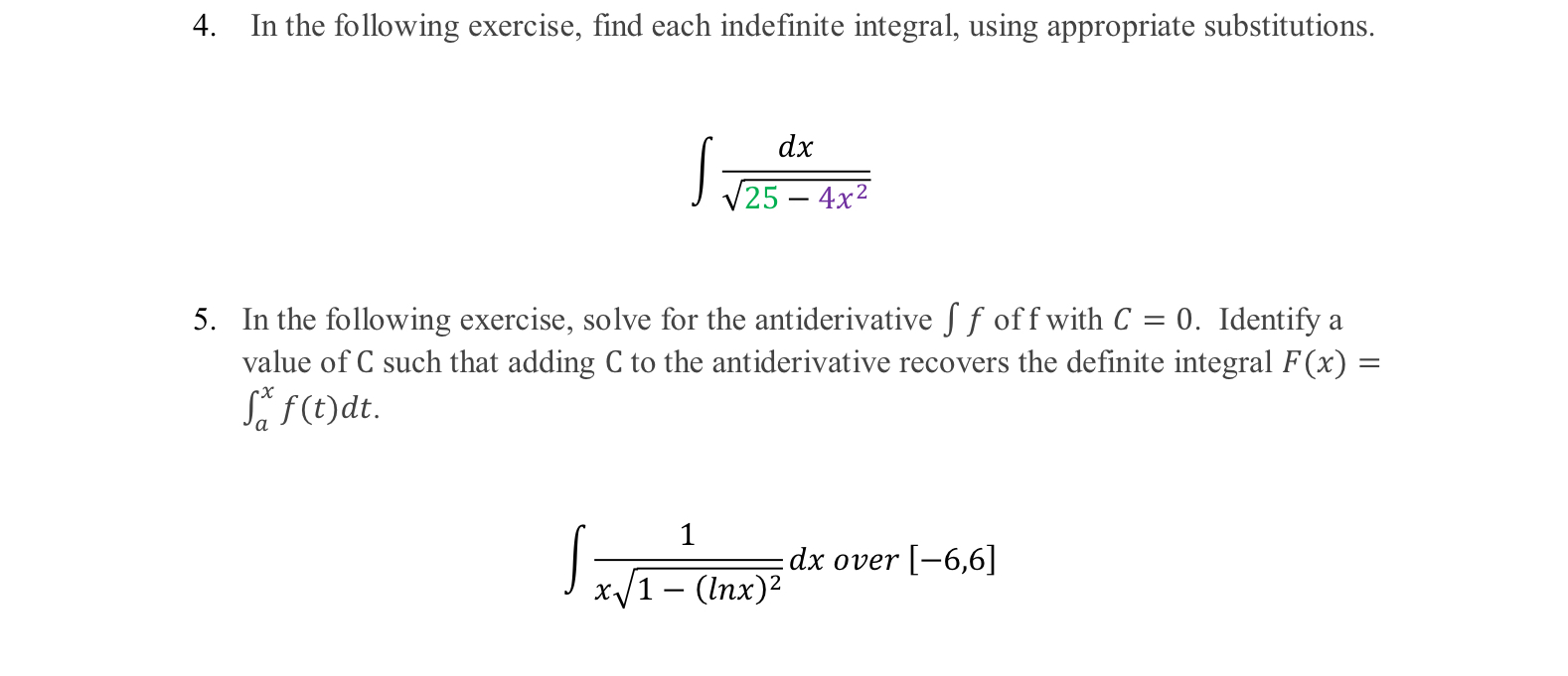 Solved 4. In the following exercise, find each indefinite | Chegg.com